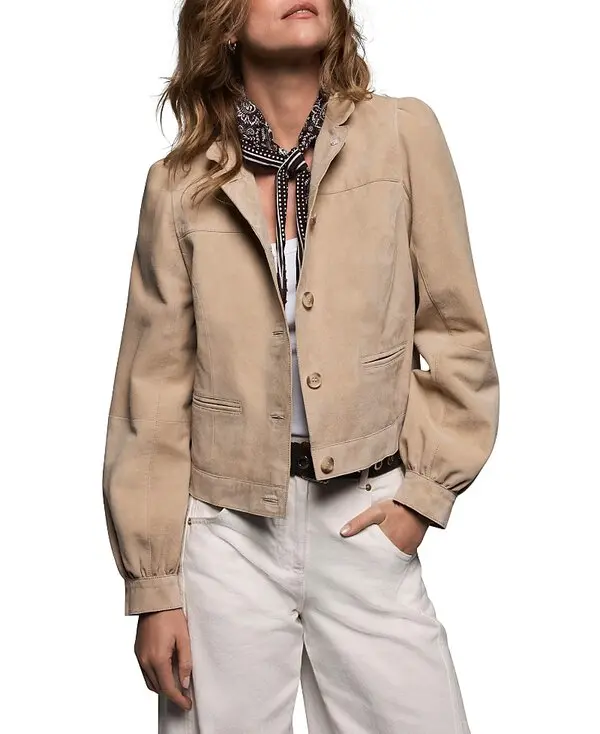 Mint Velvet Suede Puff Sleeve Jacket - Tan