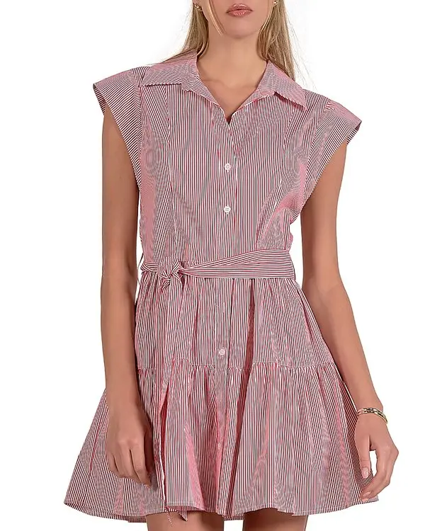 Elan Cap Sleeve Tiered Dress - Red Stripe