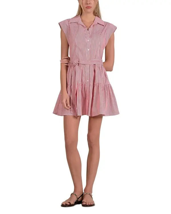 Elan Cap Sleeve Tiered Dress - Red Stripe