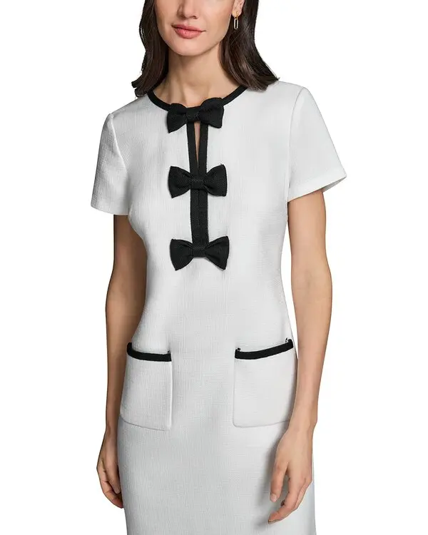 Karl Lagerfeld Paris Contrast Bow Tweed Shift Dress