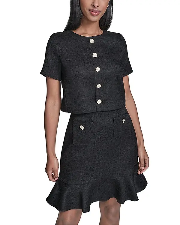 Karl Lagerfeld Paris Flower Button Tweed Dress