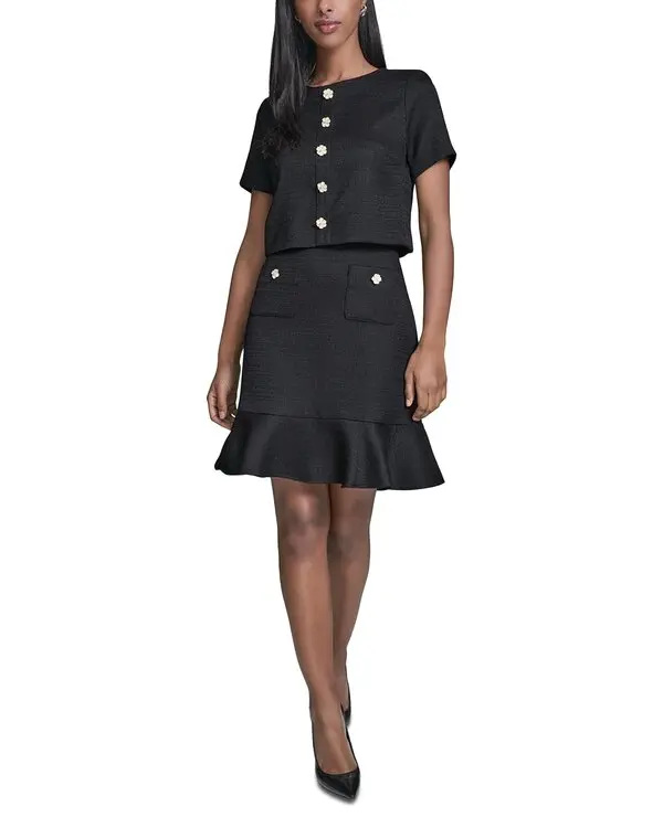 Karl Lagerfeld Paris Flower Button Tweed Dress