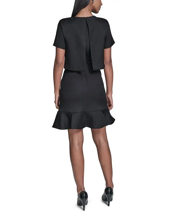 Karl Lagerfeld Paris Flower Button Tweed Dress