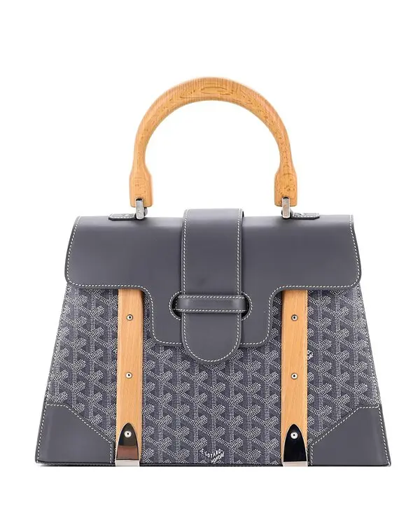 Goyard Saigon Mm Top Handle Bag Coated Canvas With Leather - Gray