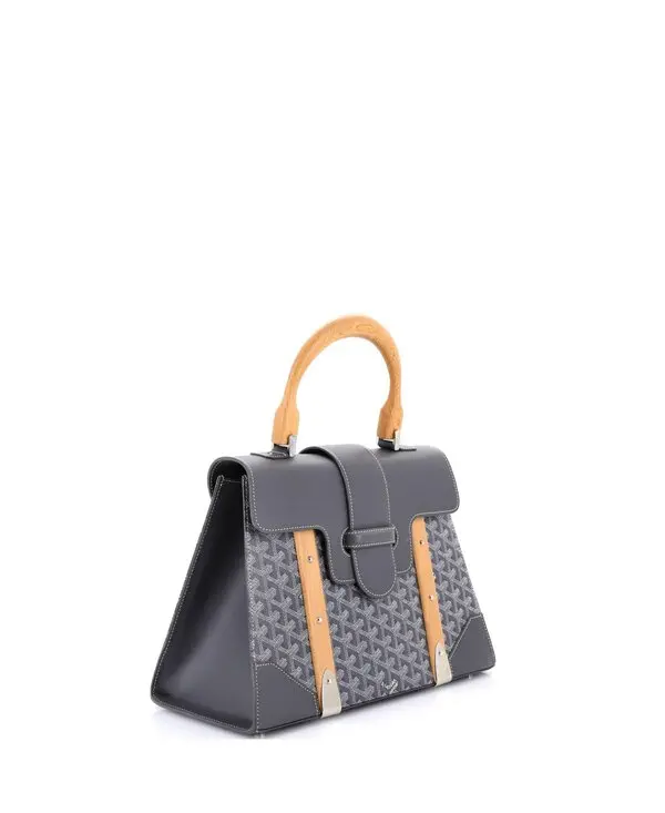 Goyard Saigon Mm Top Handle Bag Coated Canvas With Leather - Gray