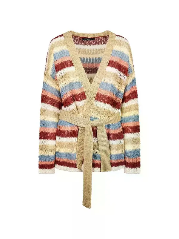 Max Mara Yarn Striped-pattern Belted Cardigan - Neutrals