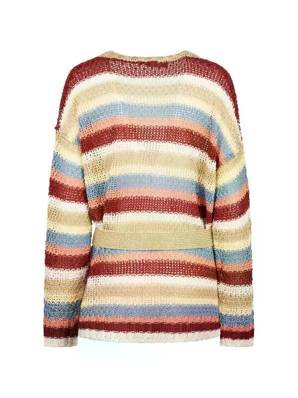 Max Mara Yarn Striped-pattern Belted Cardigan - Neutrals
