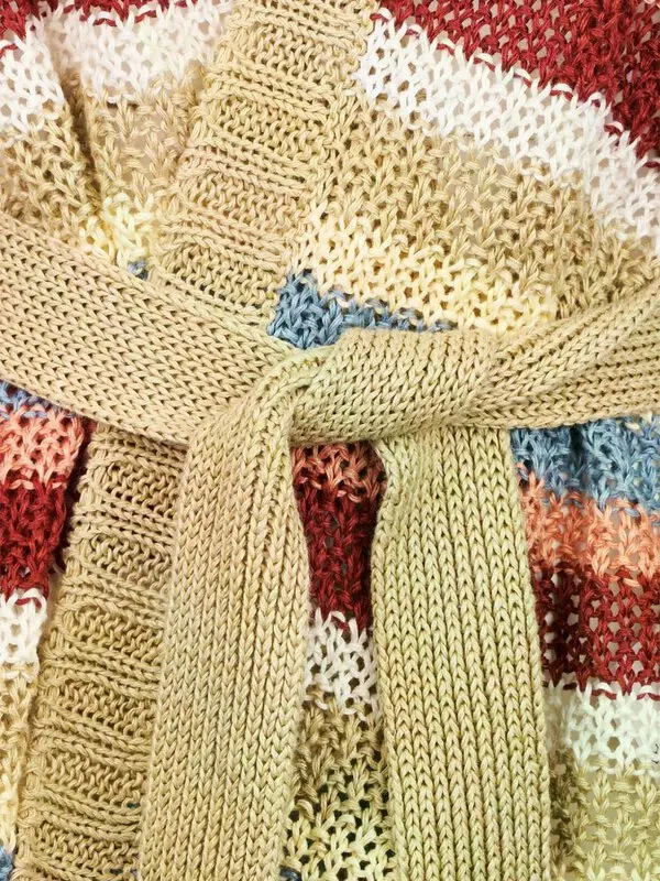 Max Mara Yarn Striped-pattern Belted Cardigan - Neutrals