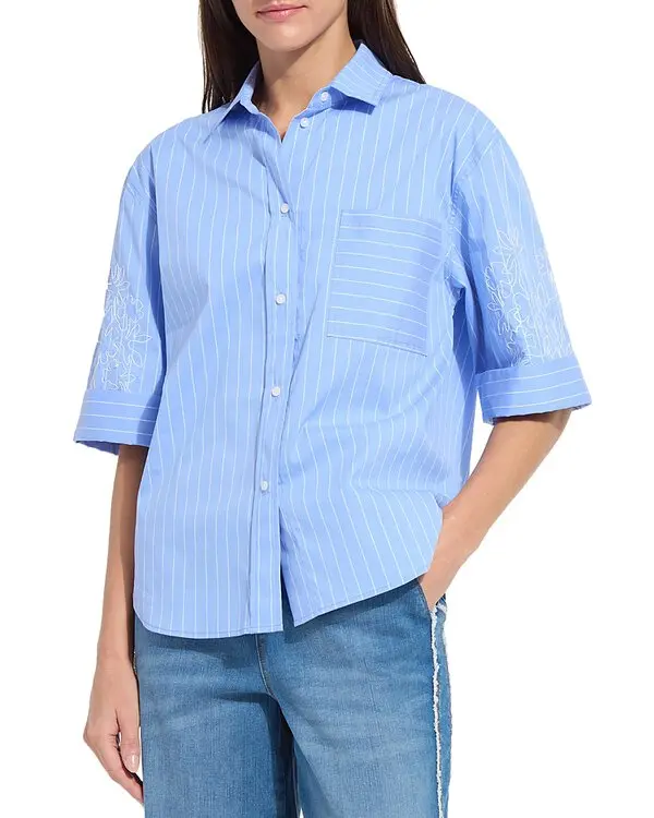 Lyssé Striped Embroidered Sleeves Shirt - Refresh Stripe