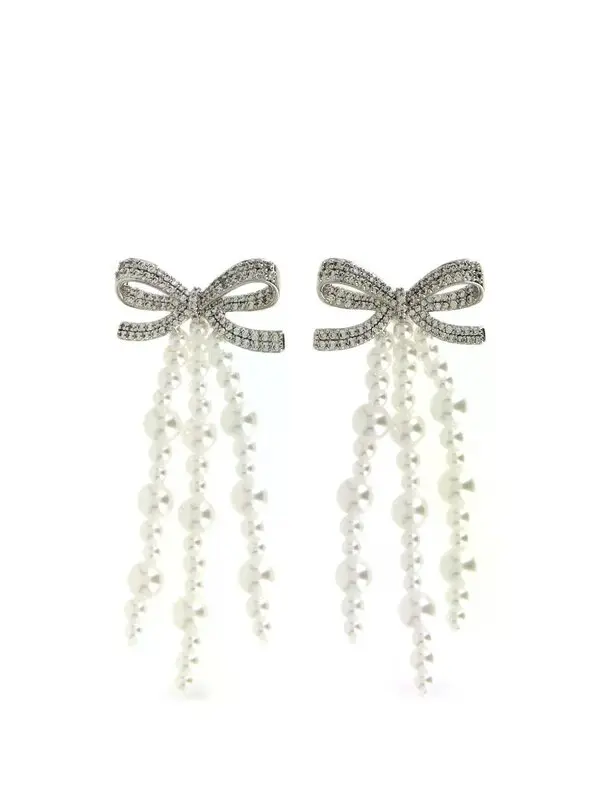 SELF-PORTRAIT Bow Pearl Drop Earrings - Silver