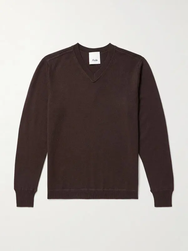 ALLUDE Cashmere V-neck Sweater - Brown