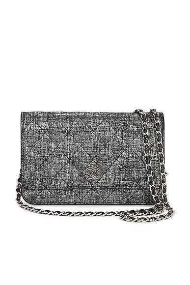 Chanel Calfskin Metallic Wallet On Chain - Grey