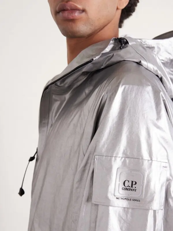 C.P. COMPANY Metropolis Metallic Shell Hooded Jacket - Silver