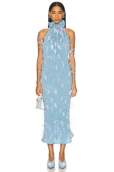 ROWEN ROSE Feather Embellished Midi Dress