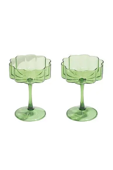 FAZEEK Wave Coupe Glasses Set Of 2 - Green