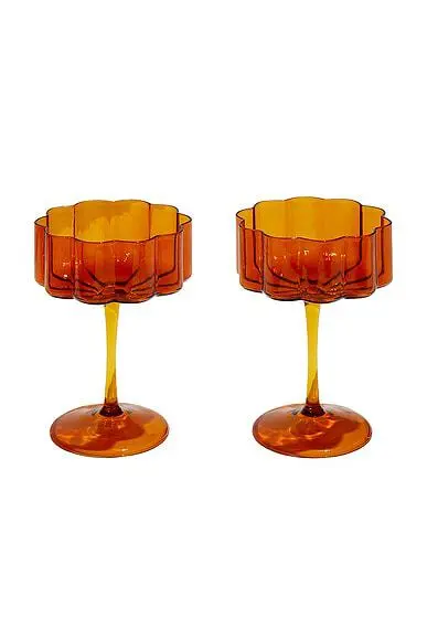 FAZEEK Wave Coupe Glasses Set Of 2 - Amber