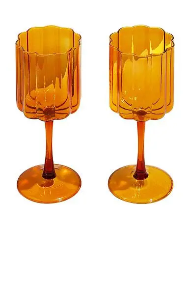 FAZEEK Wave Wine Glasses Set Of 2 - Amber
