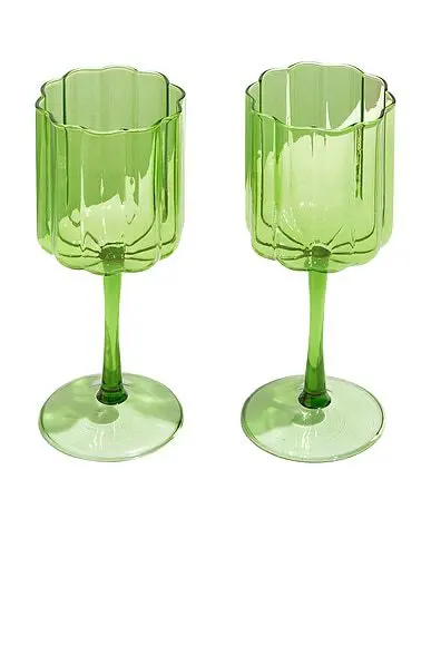 FAZEEK Wave Wine Glasses Set Of 2 - Green