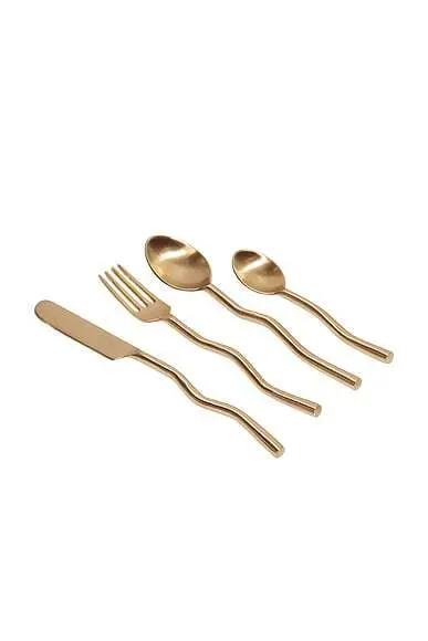 FAZEEK Wave Cutlery 4 Piece Set - Matte Brass
