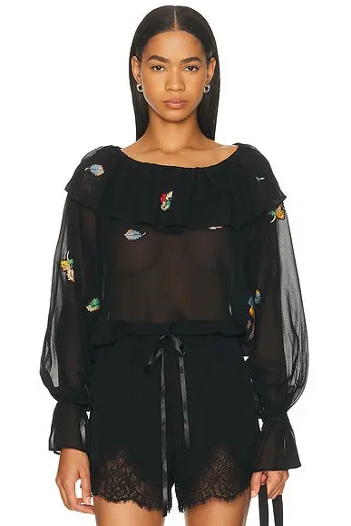 BODE Flower Toss Silk Blouse