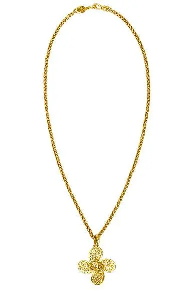Chanel 1995 Cc Swirl Cross Necklace - Gold