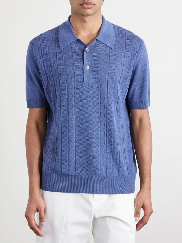 PIACENZA CASHMERE 1733 Silk And Linen-blend Polo Shirt - Blue