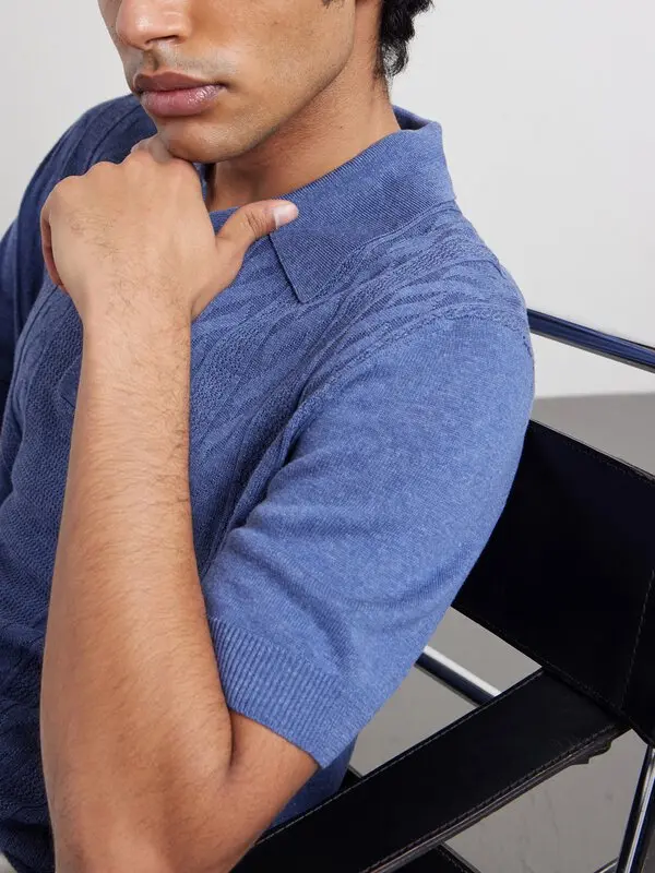 PIACENZA CASHMERE 1733 Silk And Linen-blend Polo Shirt - Blue