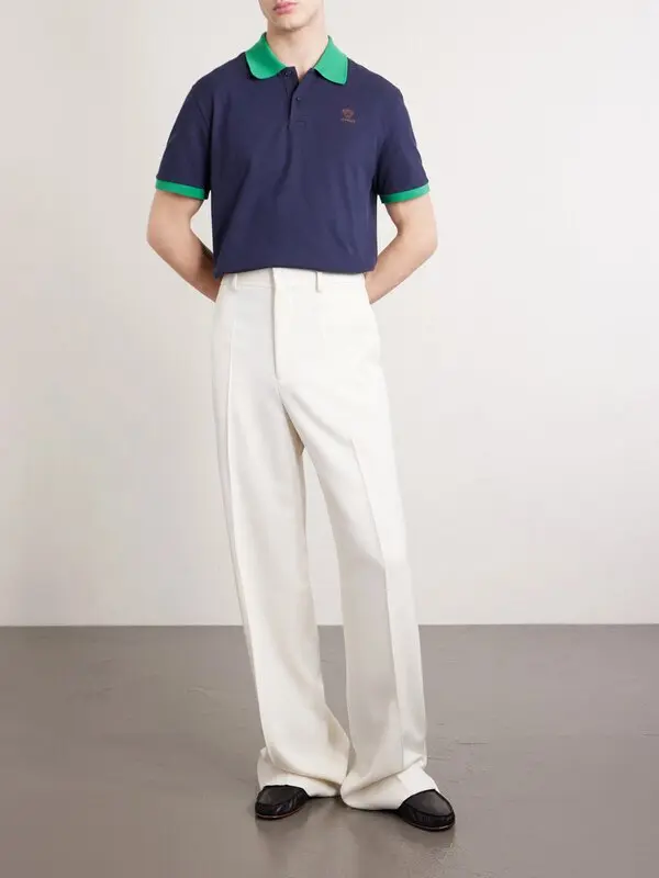 Versace Logo-embroidered Cotton-piqué Polo Shirt - Blue