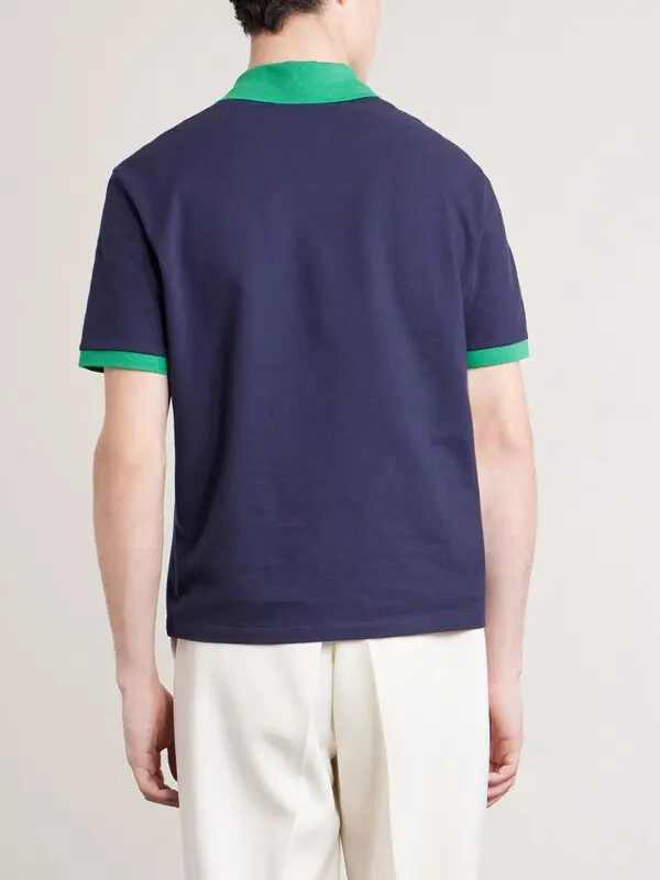 Versace Logo-embroidered Cotton-piqué Polo Shirt - Blue