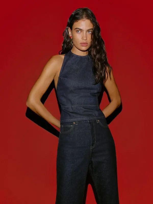 REFORMATION Alexie Denim Halter Top