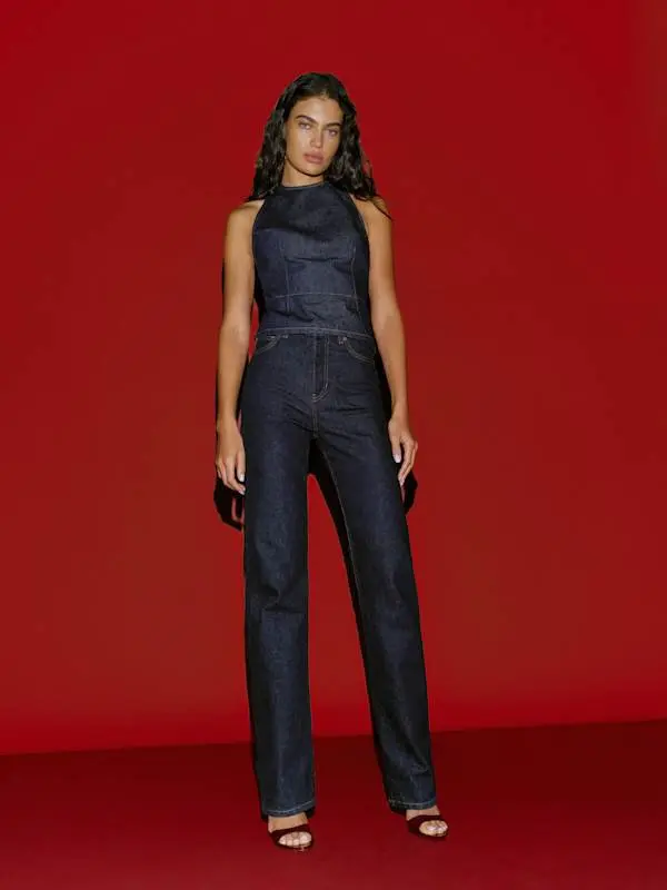 REFORMATION Alexie Denim Halter Top