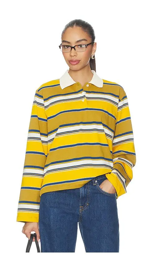 GRLFRND Long Sleeve Striped Polo Shirt