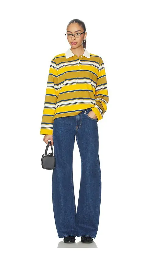 GRLFRND Long Sleeve Striped Polo Shirt