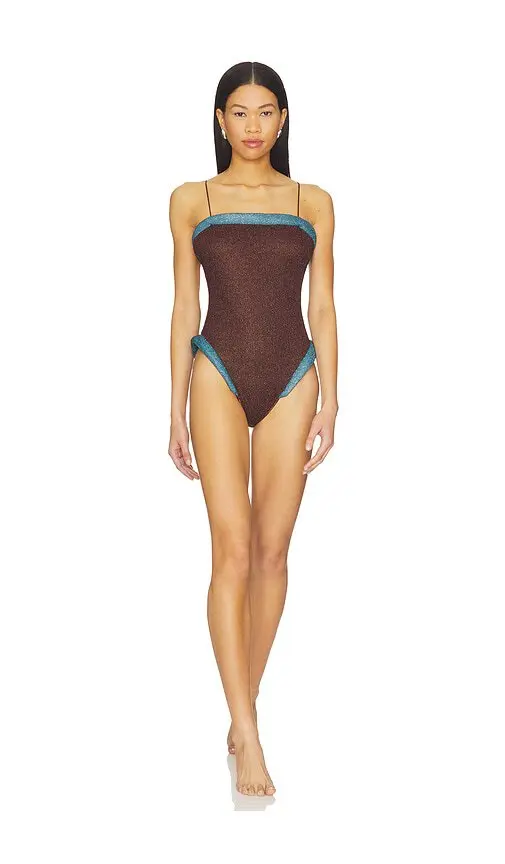 Oseree Lumiere 60s Maillot One Piece Swimsuit - Peacock & Chocolate