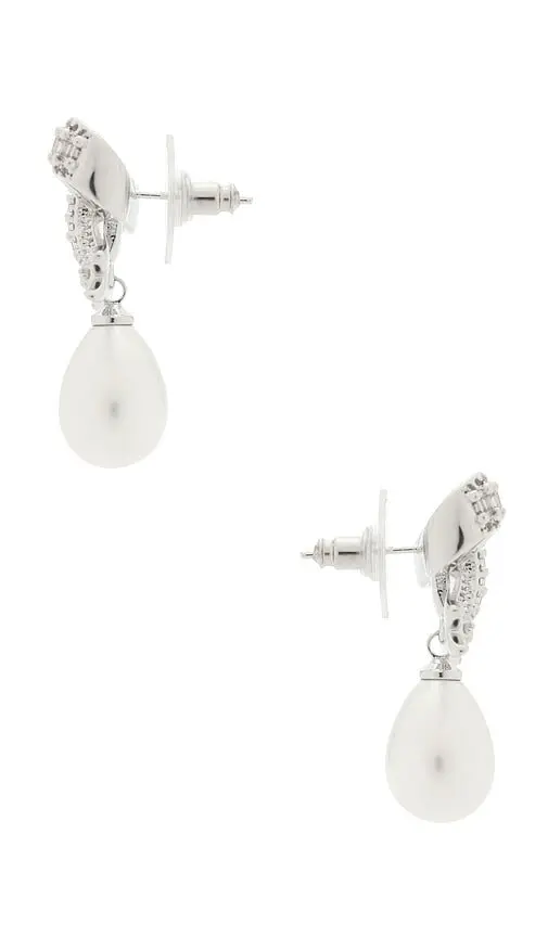SELF-PORTRAIT Crystal Bow Pearl Droplet Earrings - Silver