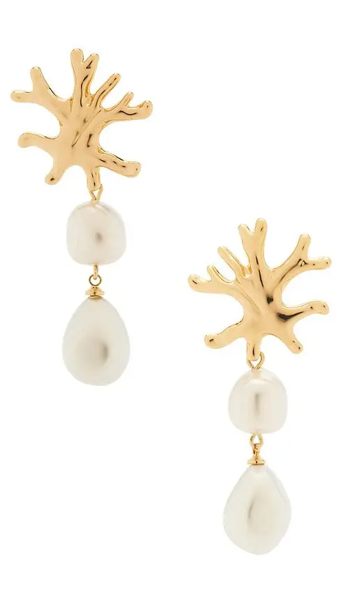 SELF-PORTRAIT Coral Pearl Earrings In Metallic - Gold