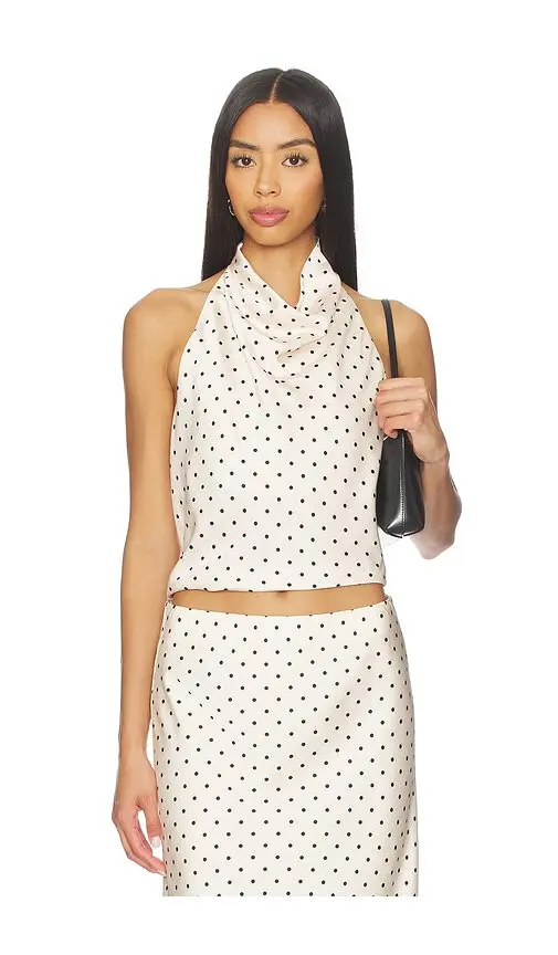 Joe's Jeans The Ines Draped Halter In Cream - Ecru Polka Dot