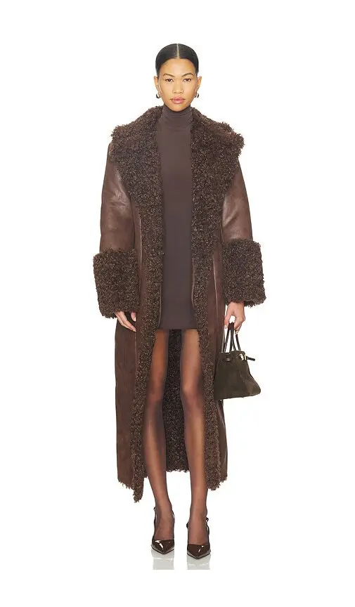 LAMARQUE Polly Faux Fur Trench Coat - Brown