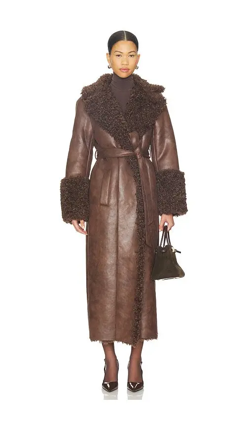 LAMARQUE Polly Faux Fur Trench Coat - Brown