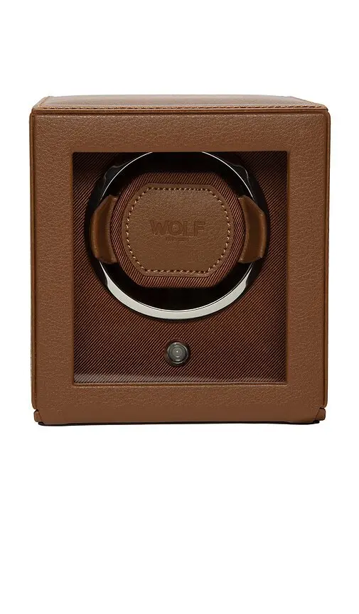 Wolf Cub Single Watch Winder With Cover - Cognac