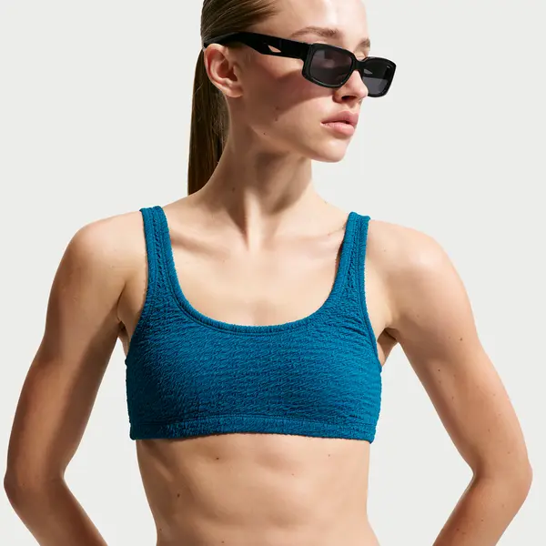 Nike Shoreline Texture Bralette Bikini Top - Blue