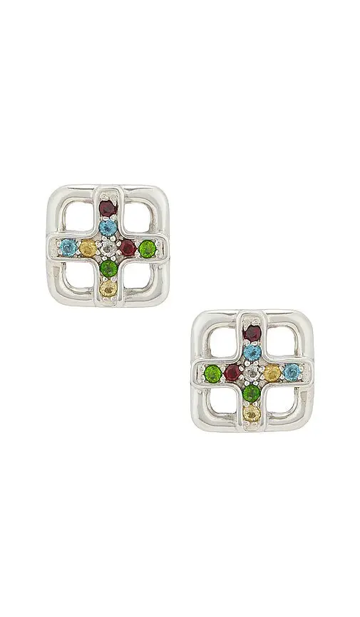 MAPLE Cross Sterling Silver Stud Earrings - Silver 925 & Topaz