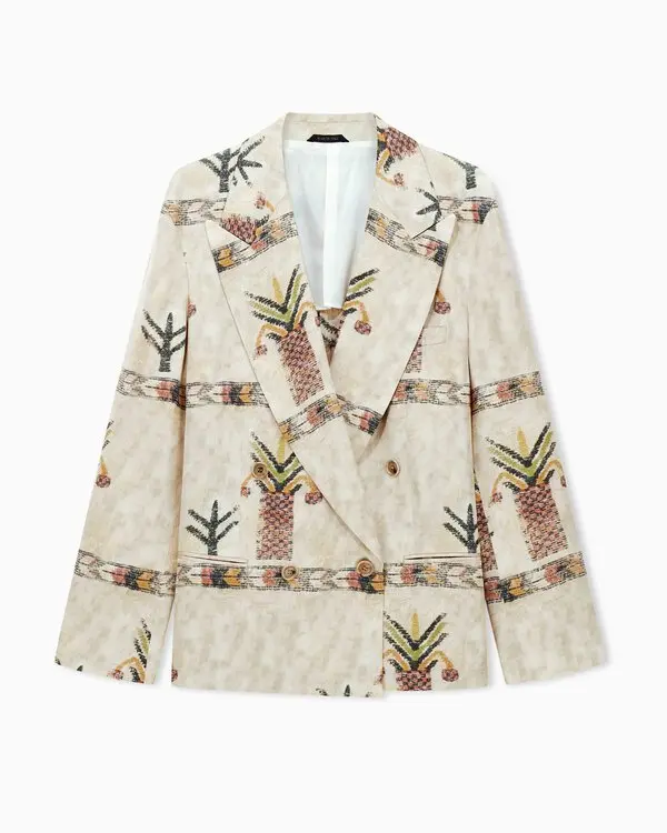 Giorgio Armani Lyocell And Silk Double-breasted Printed Jacket