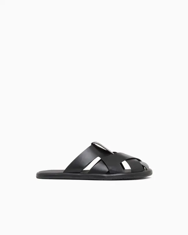 Giorgio Armani Cross-over Napped Calfskin Sandals - Black
