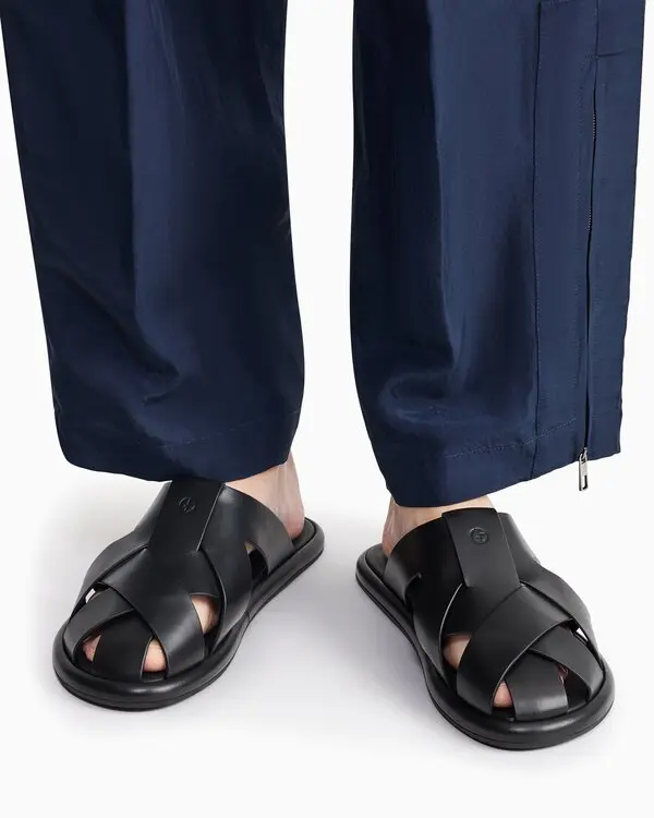 Giorgio Armani Cross-over Napped Calfskin Sandals
