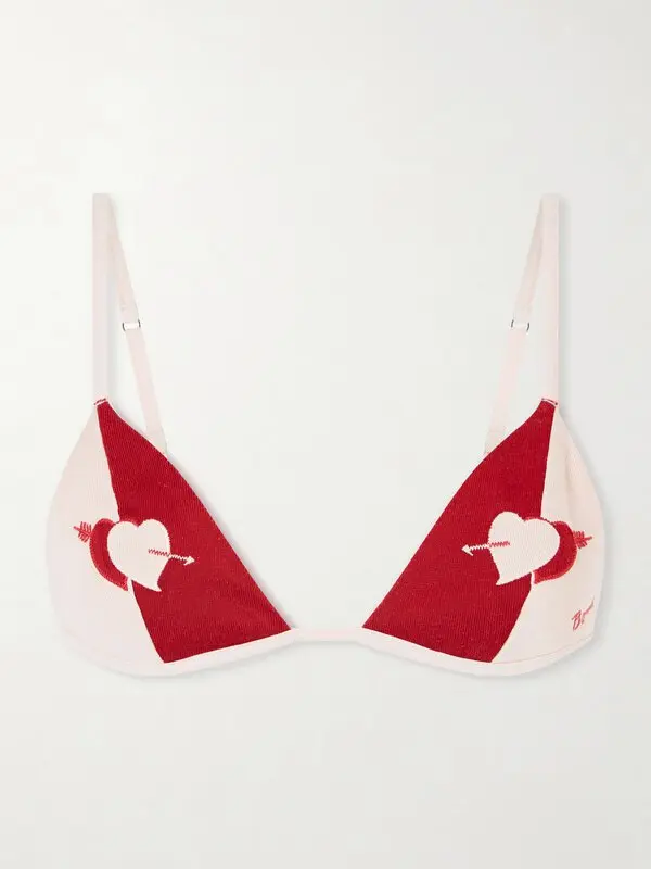 BODE Wonderland Two-tone Jacquard-knit Soft-cup Triangle Bra - Red