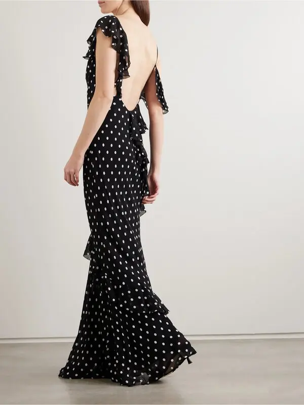 SELF-PORTRAIT One-shoulder Asymmetric Ruffled Polka-dot Maxi Dress