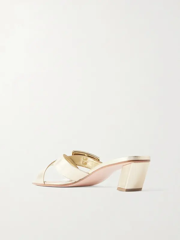 ROGER VIVIER Buckled Metallic Leather Mules