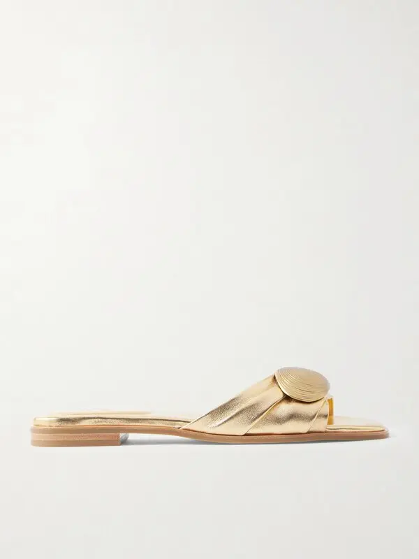 Simkhai Gigi Embellished Metallic Leather Slides