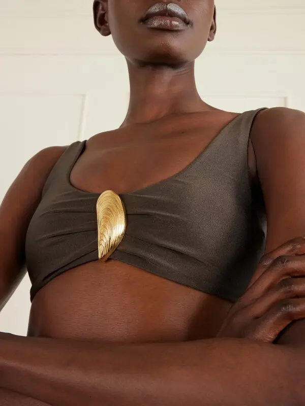 Simkhai Veyra Embellished Bikini Top - Brown
